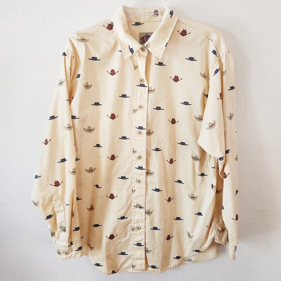Barn Fly | Tops | Barn Fly Western Shirt Yellow Cowboy Hat Pattern ...